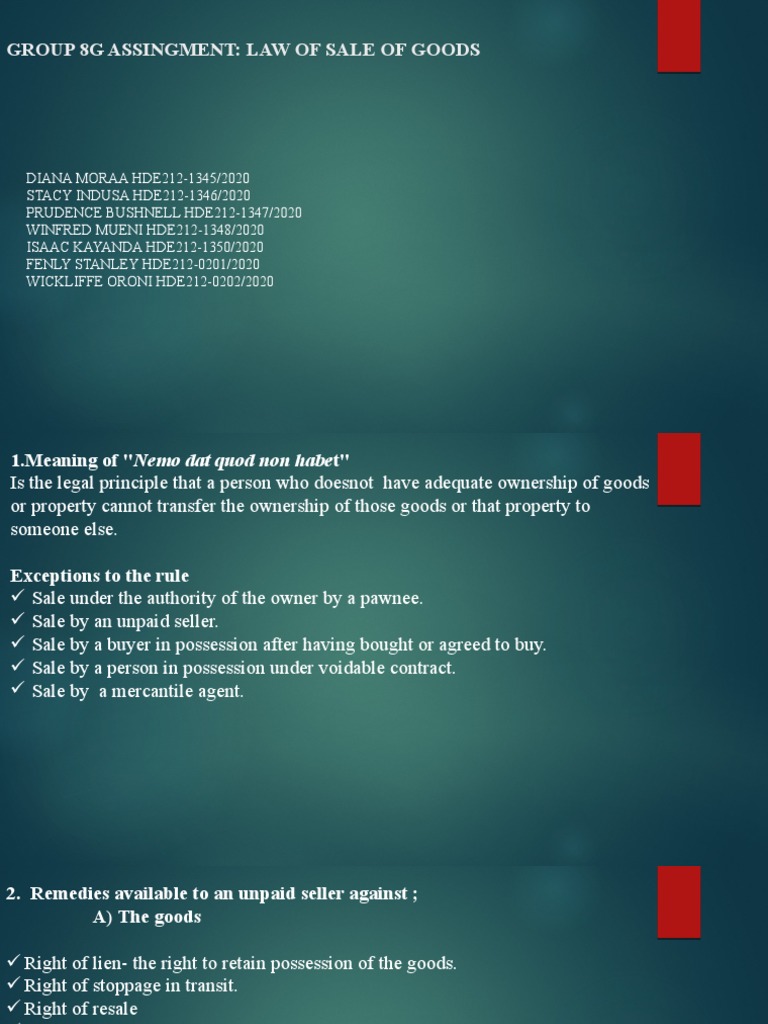 Law of Sale of Goods Explained | PDF | Sales | Prices