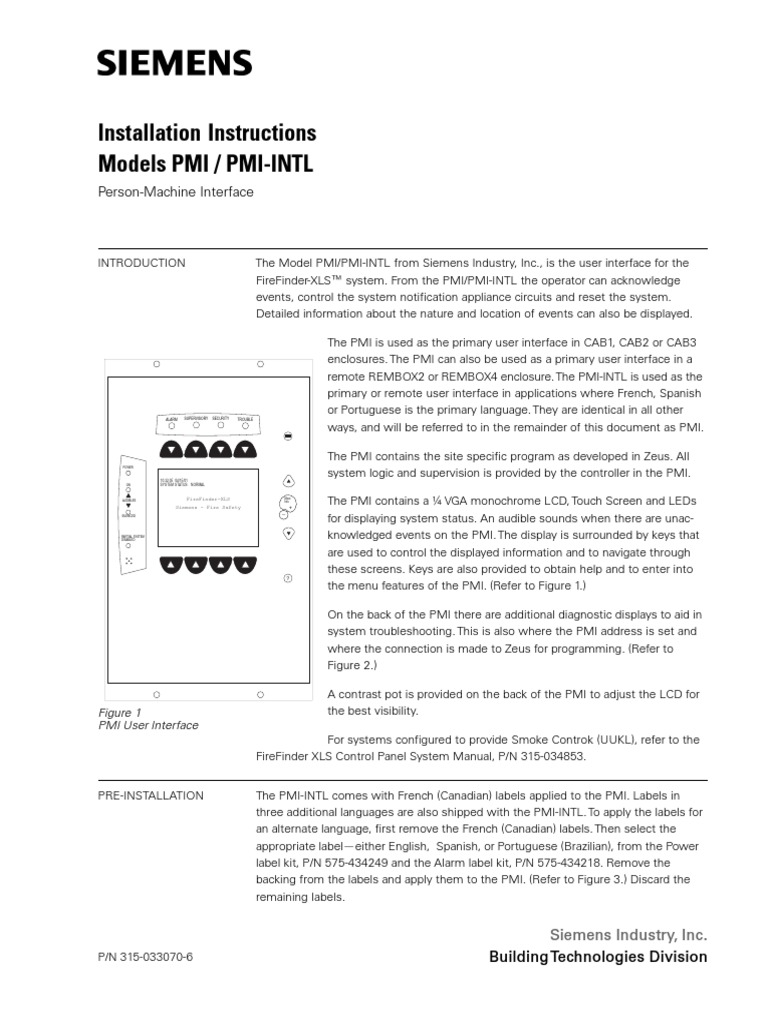 Installation Instructions Models PMI / PMI-INTL: Person-Machine ...