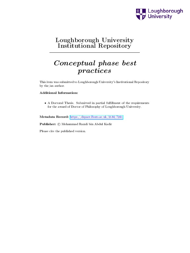 Conceptual Phase Best Practice | PDF | Project Management | Benchmarking