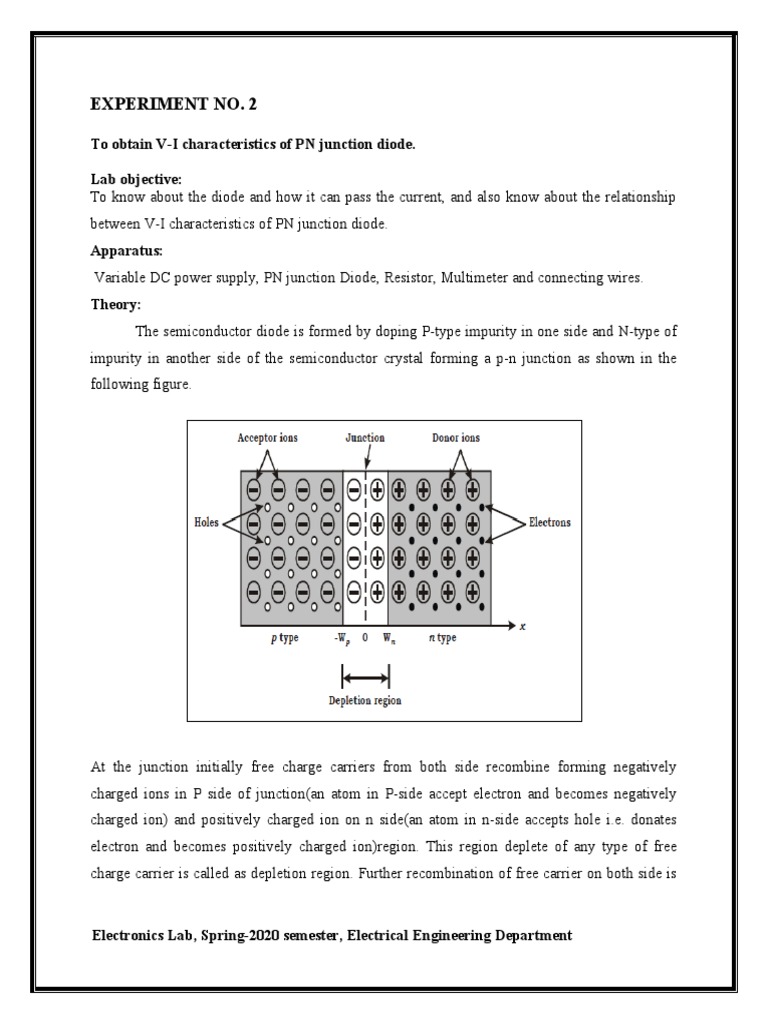 Experiment No. 2: To Obtain V-I Characteristics of PN Junction Diode ...