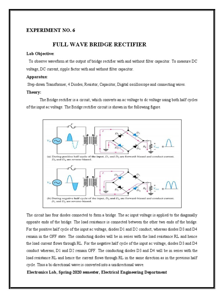 Full Wave Bridge Rectifier: Experiment No. 6 | PDF | Rectifier | Diode