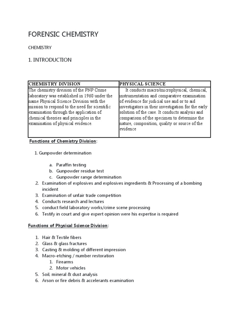 Forensic Chemistry Division Overview | PDF | Blood | Microscope