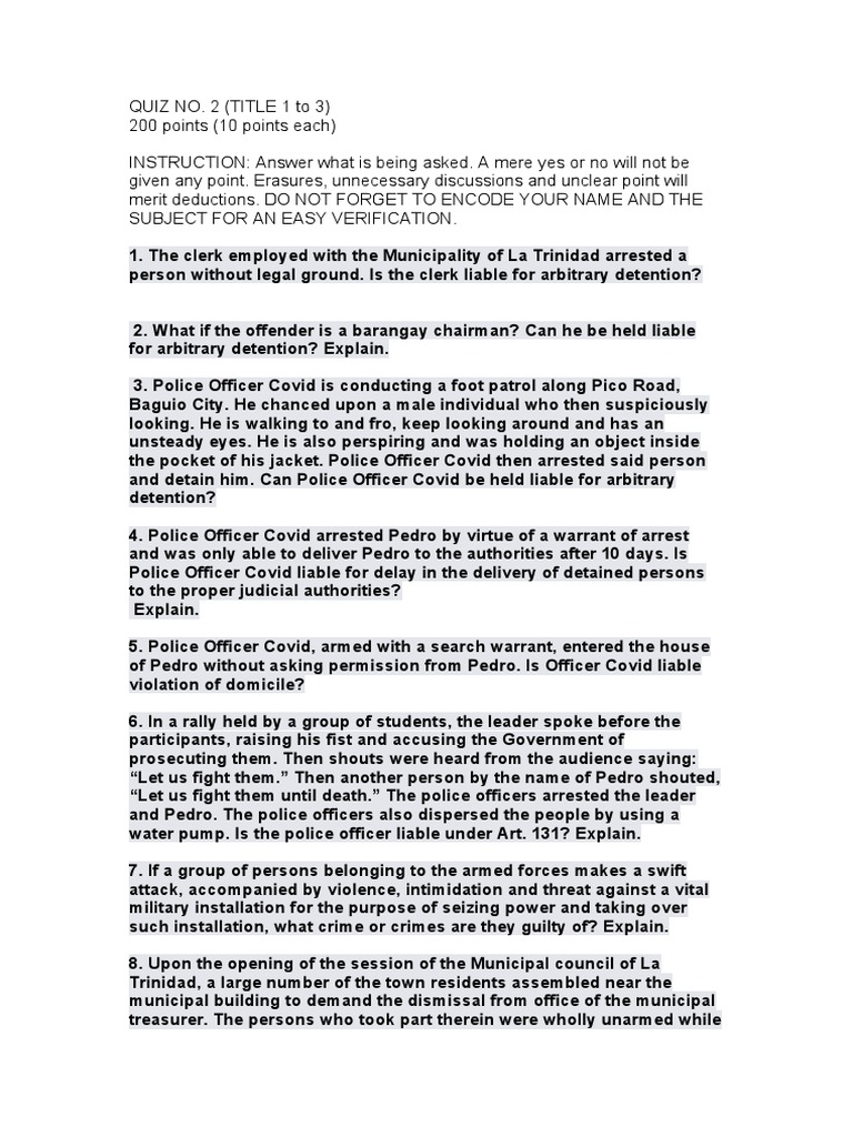 Quiz No 2 | PDF | Police | Detention (Imprisonment)