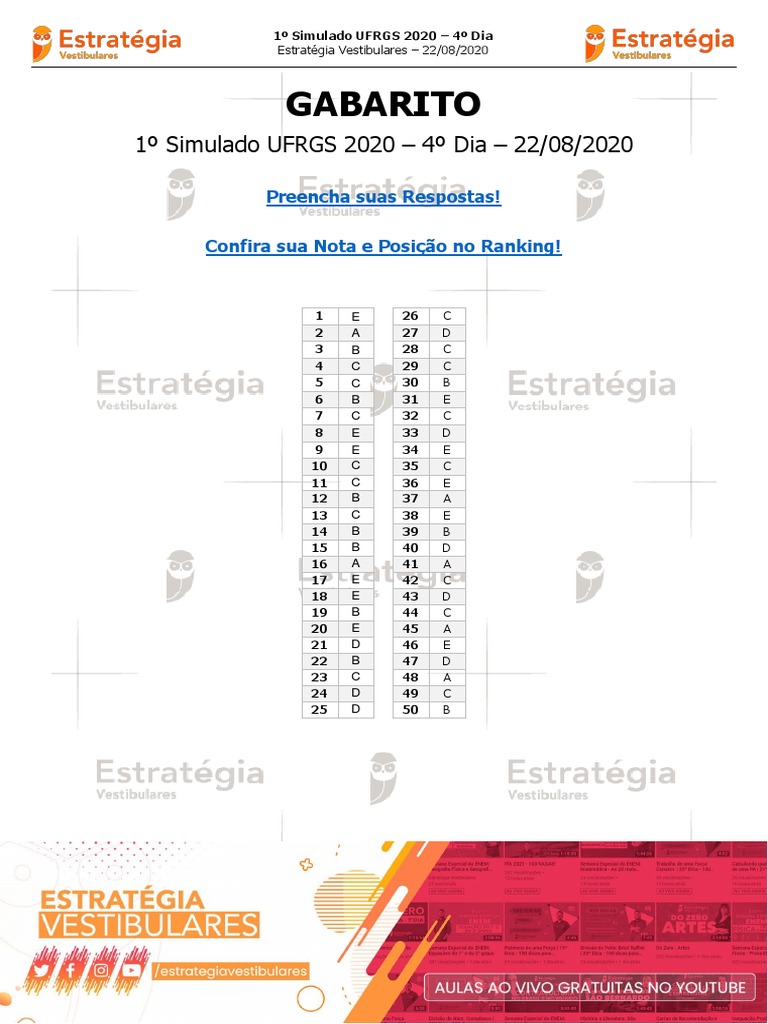 1º Simulado UFRGS 2020 4º Dia Gabarito | PDF