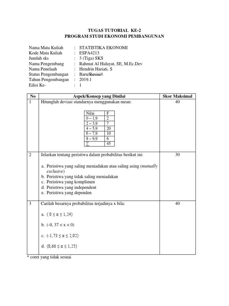 TUGAS 2 - Statistika Ekonomi - UT | PDF
