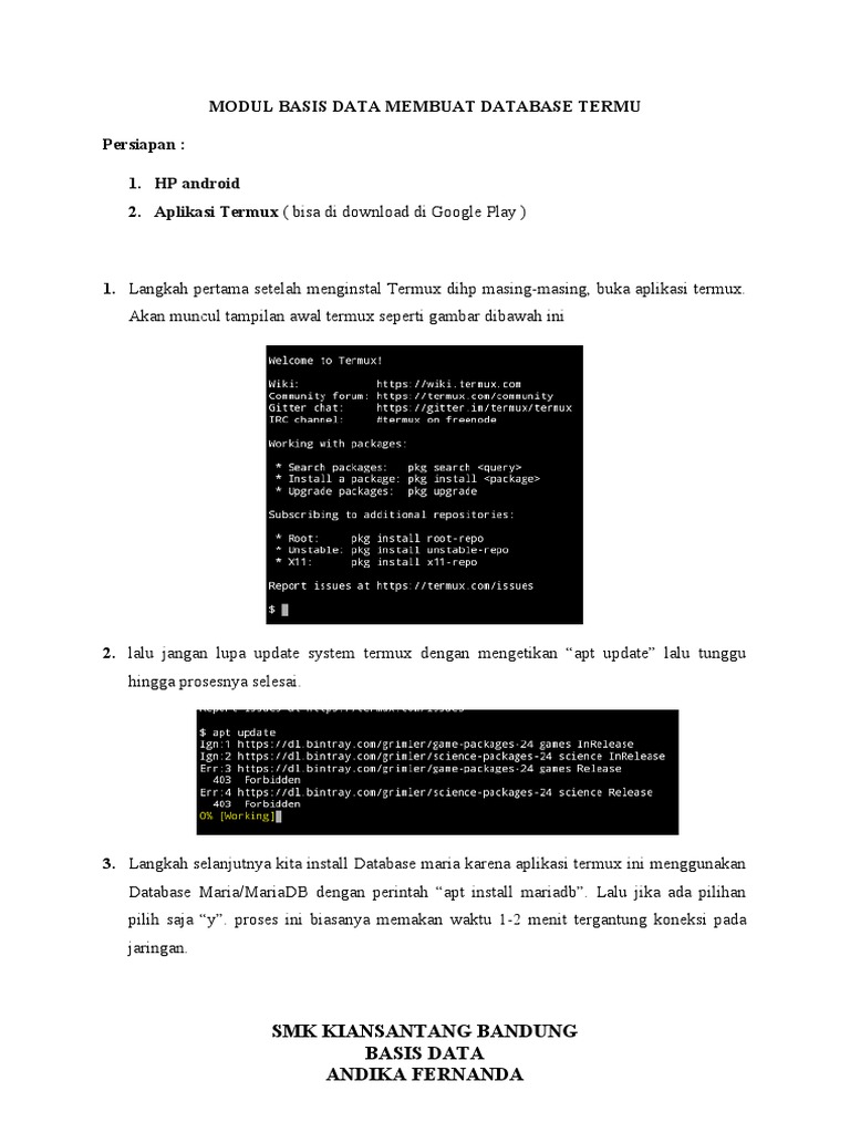 Modul Basis Data Membuat Database Termux | PDF
