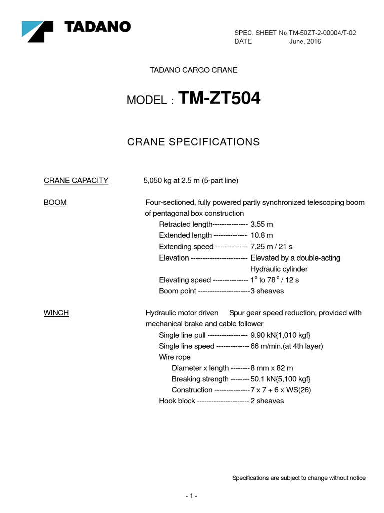 TM-ZT504: Model | PDF | Crane (Machine) | Equipment