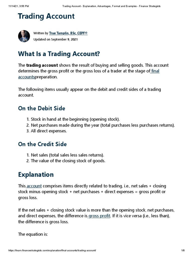 04 - Trading Account - Explanation, Advantages, Format and Examples ...