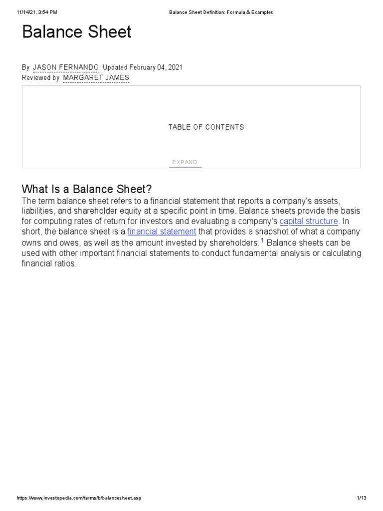 02 - Balance Sheet Definition - Formula & Examples | Download Free PDF ...