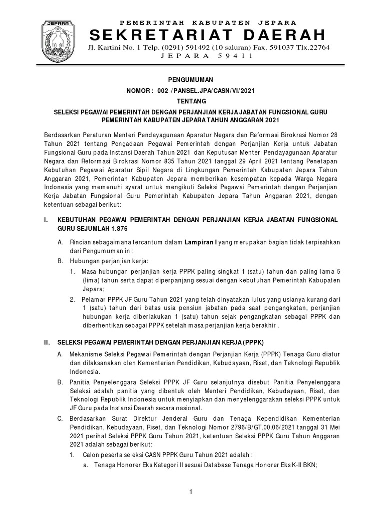 001 Pengumuman PPPK Guru 2021 - Draft | PDF