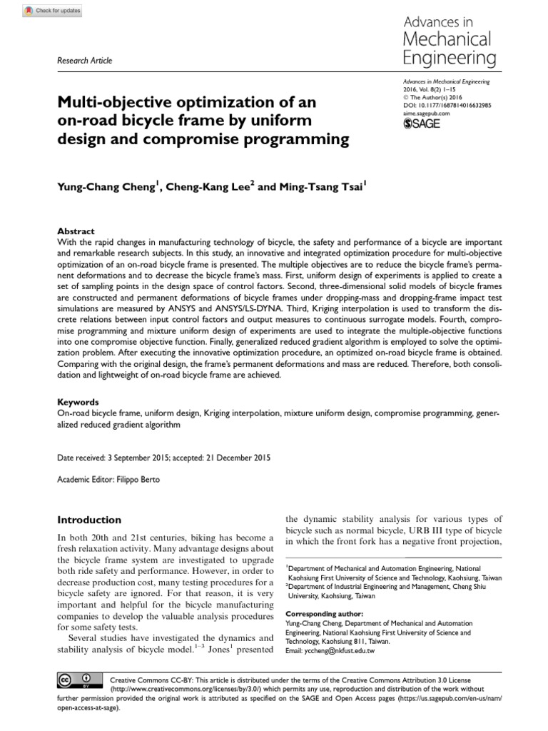 Multi-Objective Optimization of An On-Road Bicycle Frame by Uniform Design and Compromise ...
