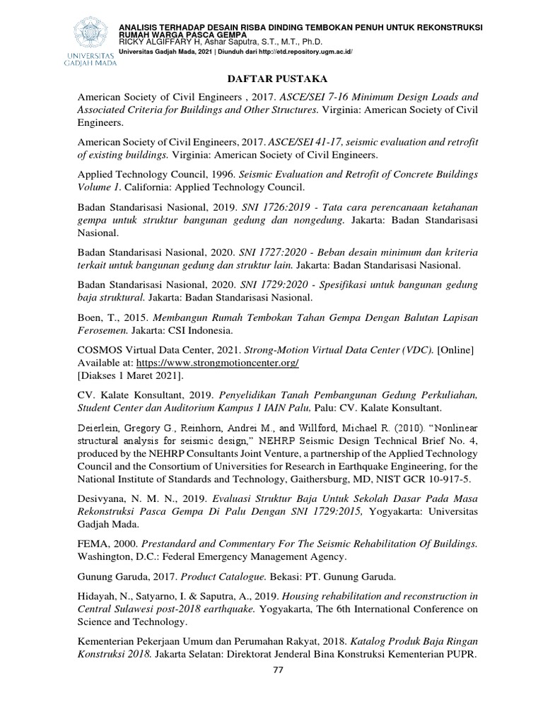 Daftar Pustaka: RICKY ALGIFFARY H, Ashar Saputra, S.T., M.T., PH.D | PDF | Seismology | Building ...