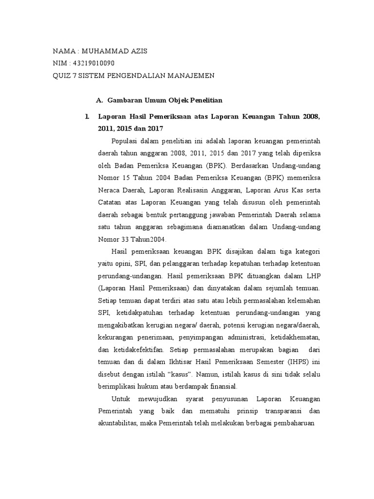 Quiz 7 - SPM - Muhammad Azis - 43219010090 | PDF | Bisnis | Pengelolaan ...