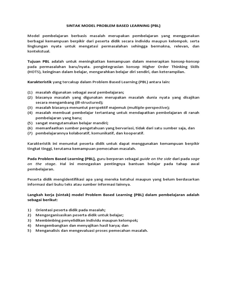 Sintak Model Problem Based Learning | PDF