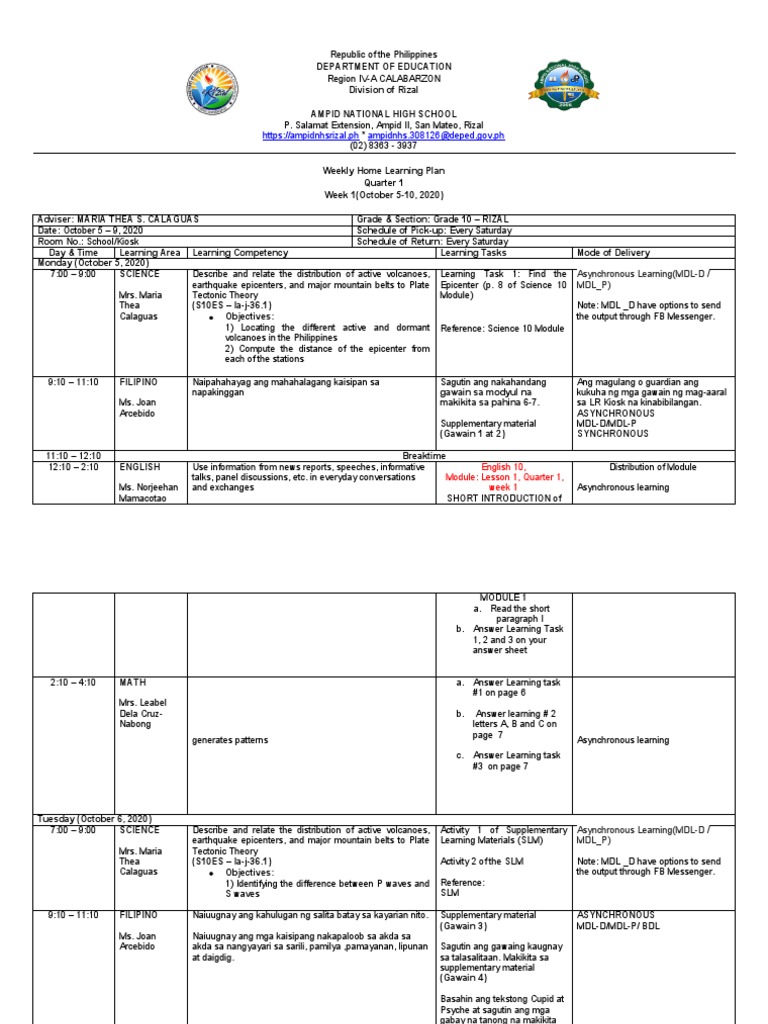 Ampidnhs.308126@deped - Gov.ph: Asynchronous Learning (MDL-D / MDL - P ...