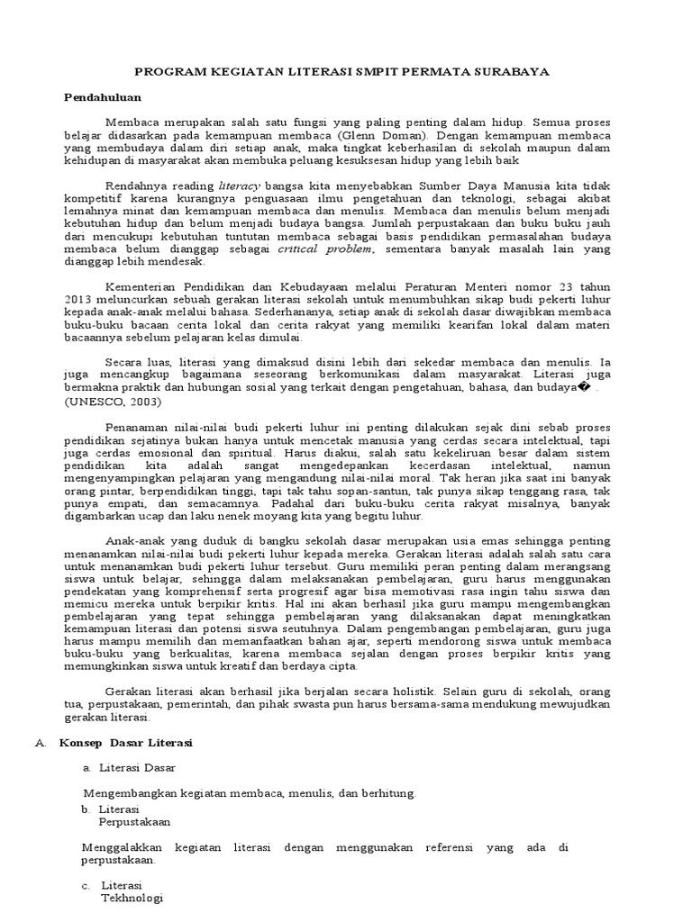 Program Kegiatan Literasi Smpit Permata Surabaya | PDF