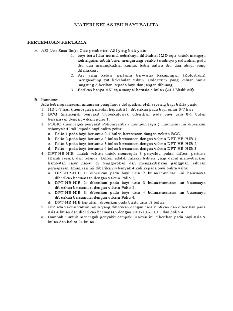 Materi Kelas Ibu Bayi Balita | PDF