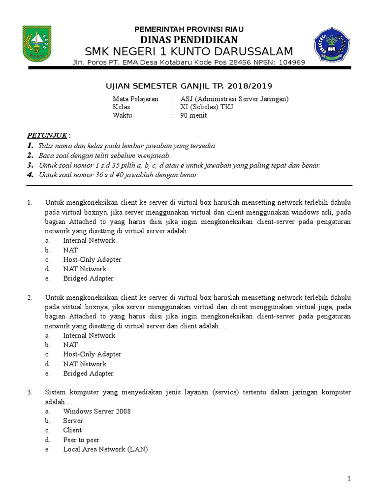 Ujian ASJ Kelas XI SMK Negeri 1 Kunto | PDF | Komputer | Teknologi & Rekayasa