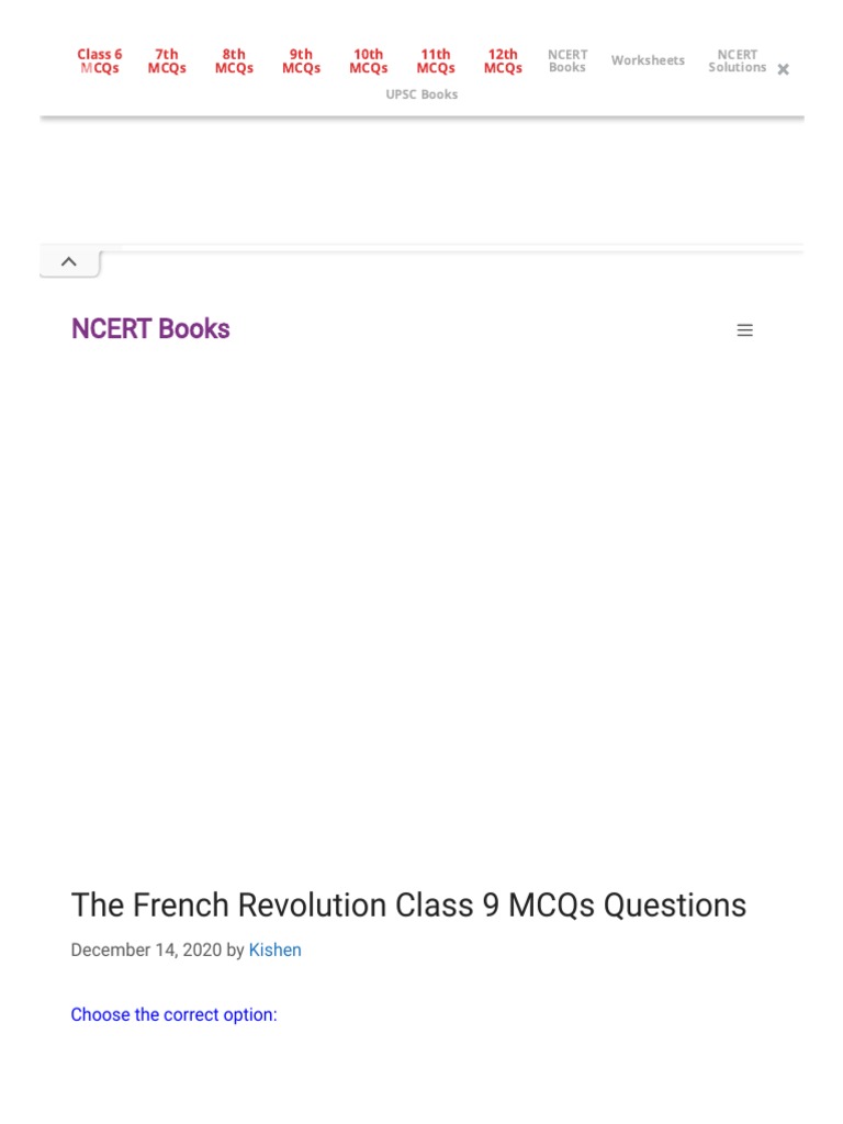 The French Revolution Class 9 MCQs Questions - NCERT Books | PDF ...