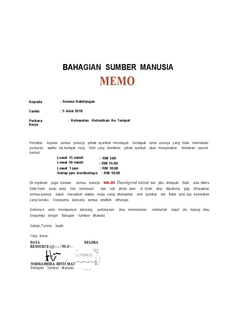 Memo Data Delima | PDF