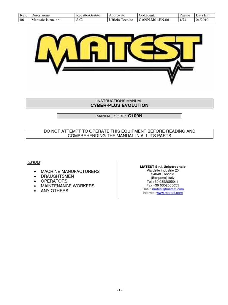 Matest (Cyber-Plus Evolution) c109n m01 en 06 | PDF | Safety | Button ...