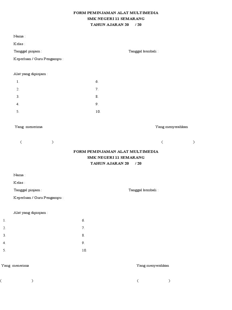 Form Peminjaman Alat Multimedia | PDF
