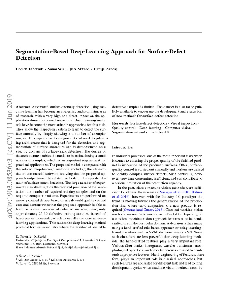 Segmentation-Based Deep-Learning Approach For Surface-Defect Detection | PDF | Deep Learning ...