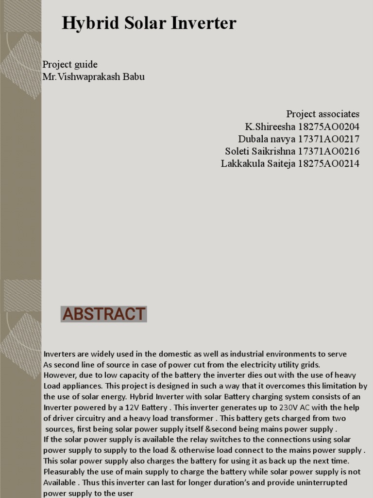 Hybrid Solar Inverter: Project Guide MR - Vishwaprakash Babu | PDF ...
