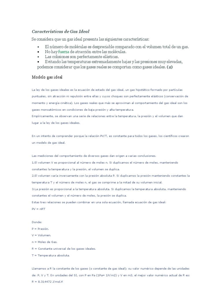 Características del Gas Ideal | PDF | Gases | Mecánica estadística