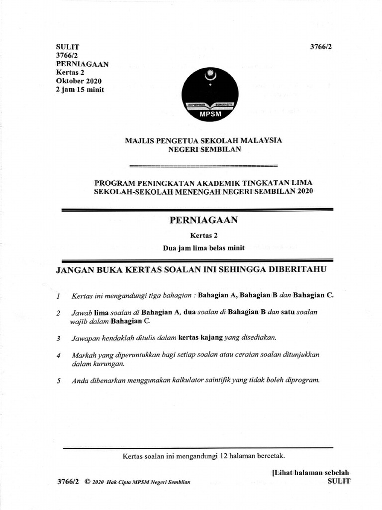 Trial SPM PP k2 2020 | PDF