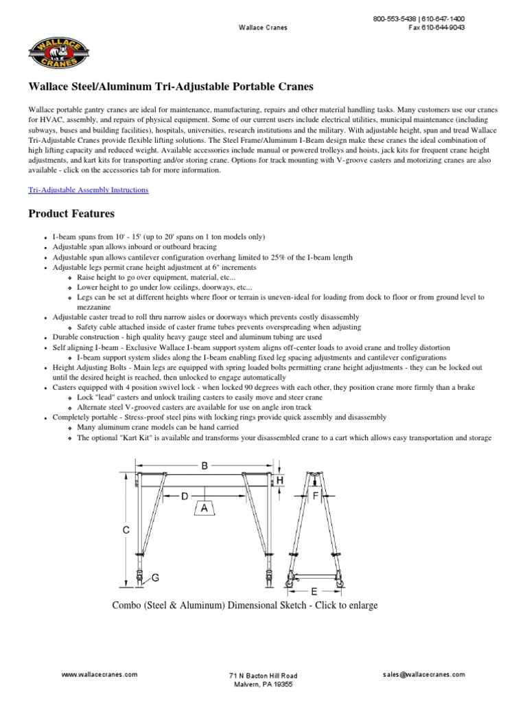 Wallace Steel/Aluminum Tri-Adjustable Portable Cranes | PDF | Crane ...