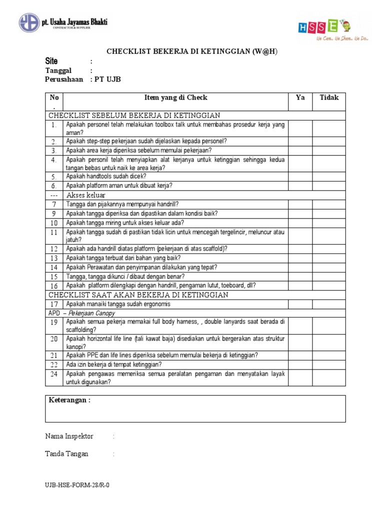Checklist Bekerja Di Ketinggian | PDF