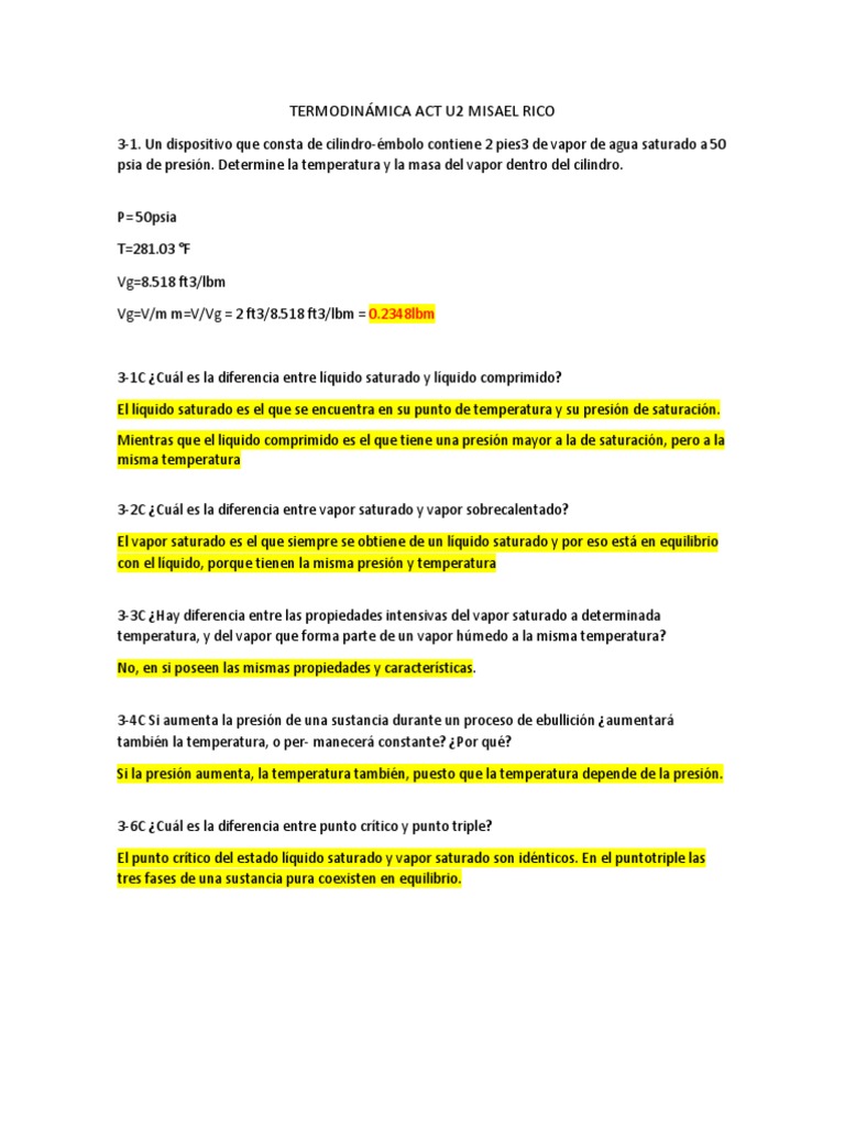 TERMODINÁMICA ACT U2 | PDF