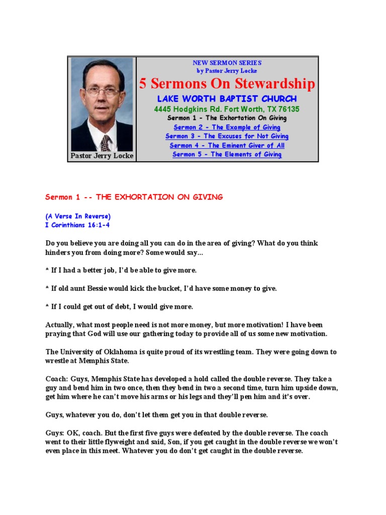 Stewardship Sermons by Jerry Locke | PDF | Jesus | Paul The Apostle