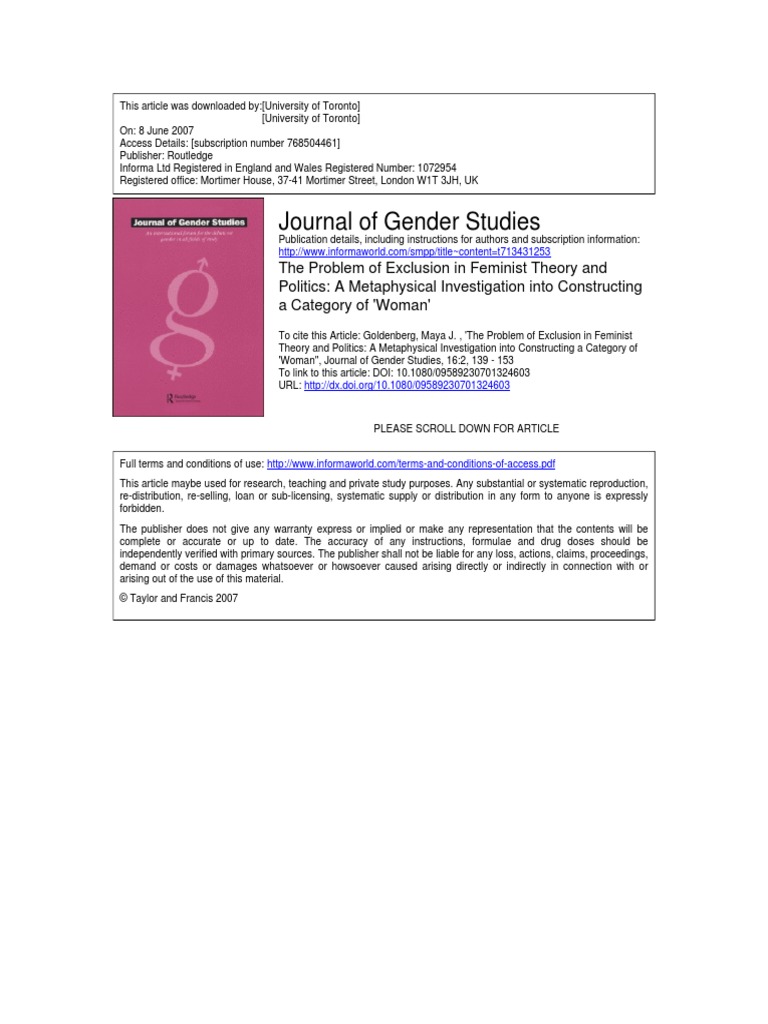 Journal of Gender Studies | PDF | Essentialism | Feminism
