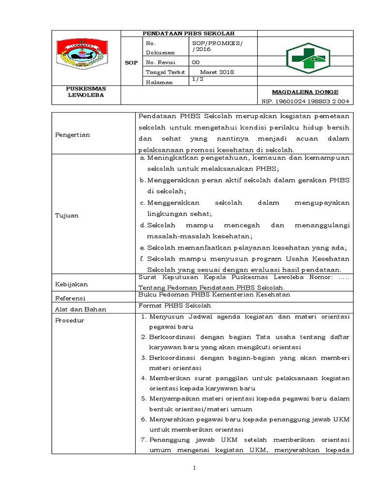 Sop Pendataan Phbs Sekolah | PDF