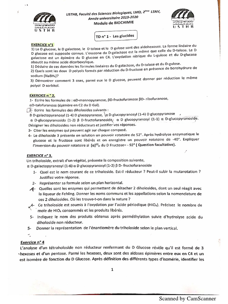 Serie TD Glucides Corrige | PDF