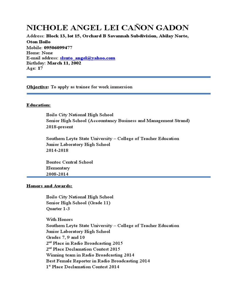 Nichole Angel Lei Cañon Gadon: Oton Iloilo | PDF | Educational Stages ...