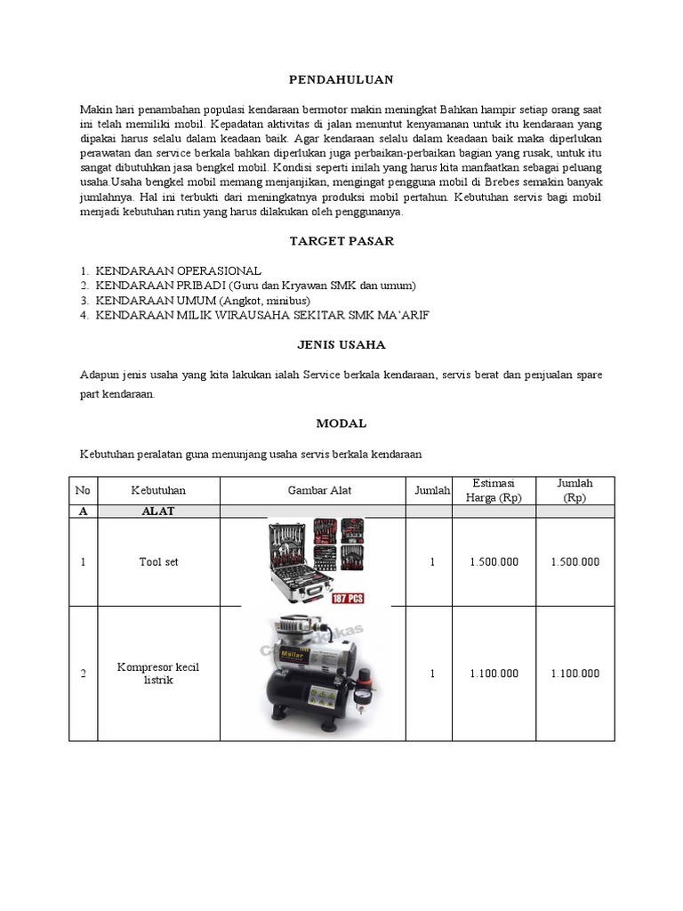 Proposal Usaha Servis Mobil | PDF