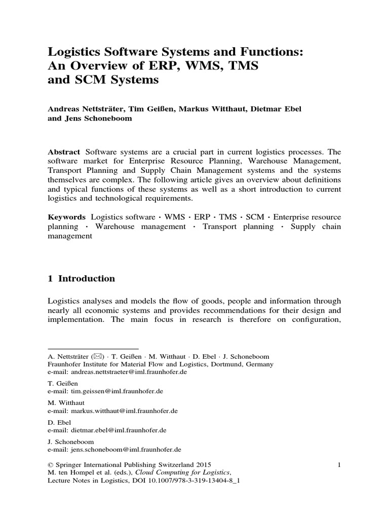 Logistics Software Systems and Functions: An Overview of ERP, WMS, TMS ...