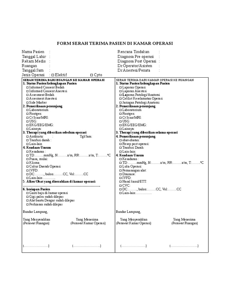Form Pre Post Operasi | PDF