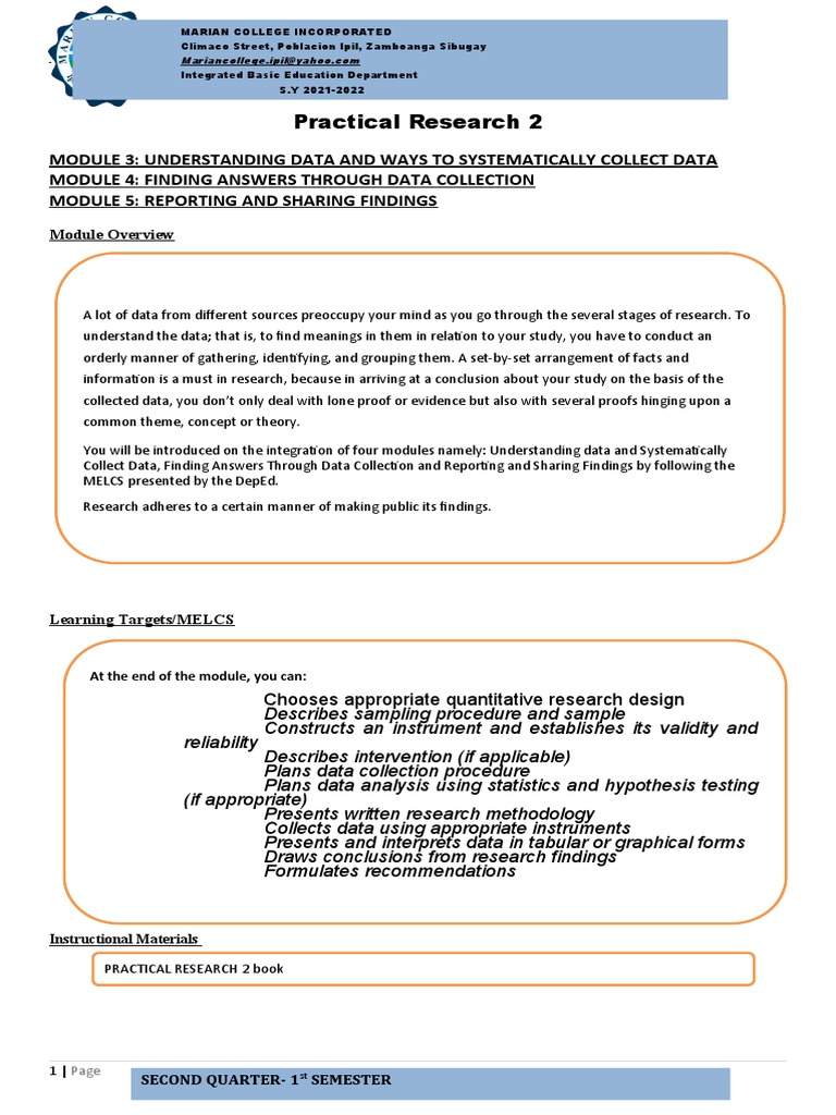 Practical Research 2 - Module 3 (2021) | PDF | Sampling (Statistics ...