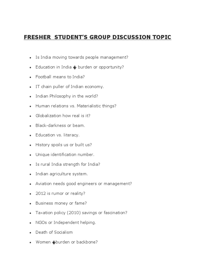 Fresher Student'S Group Discussion Topic | PDF | Globalization | Capitalism