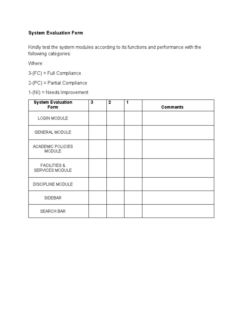 System Evaluation Form | PDF | Teaching Methods & Materials | Computers
