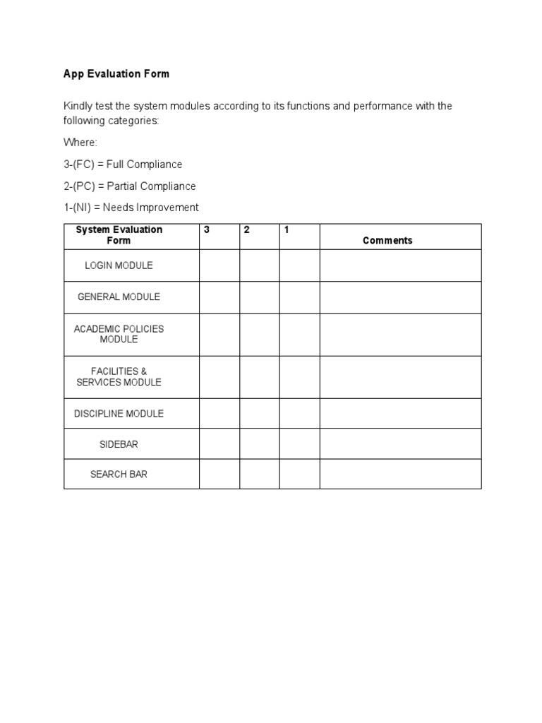 App Evaluation Form | PDF