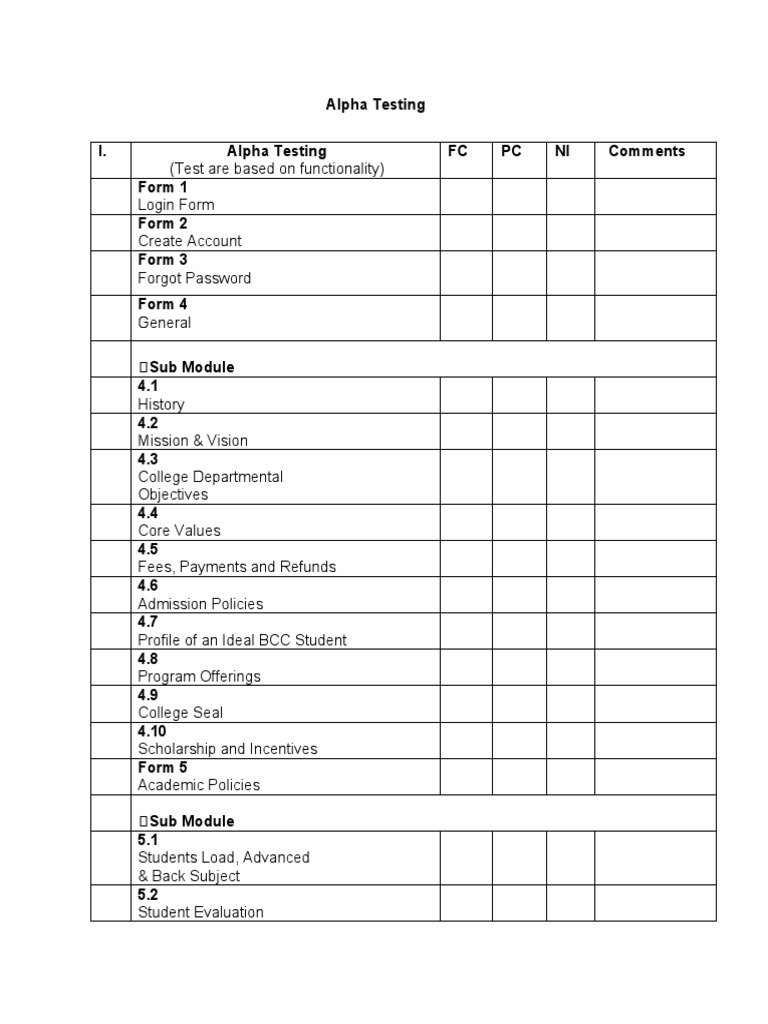 Alpha Testing for College Forms | PDF