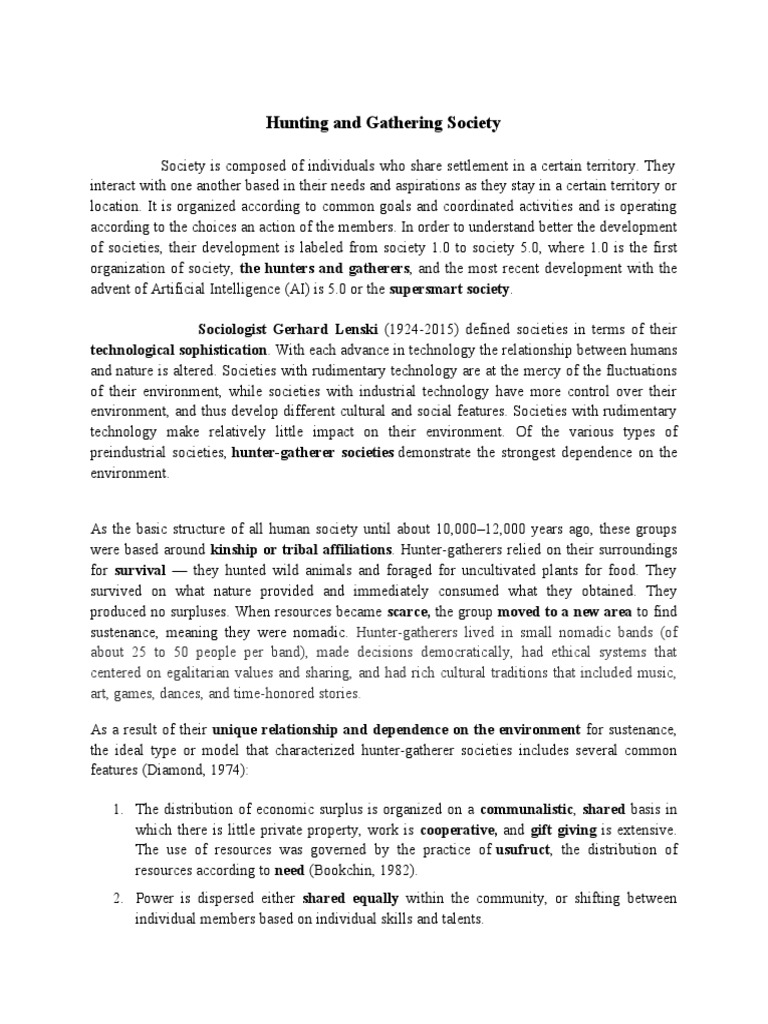 Lesson 1-Hunting and Gathering Soiety | PDF | Society | Hunter Gatherer