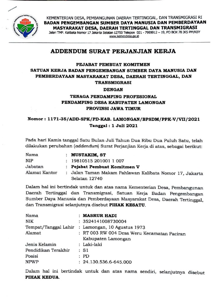 ADDENDUM SPK PD Masrur Hadi Compressed | PDF