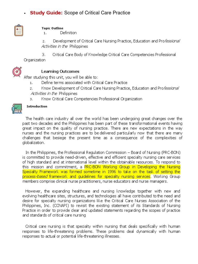 Scope of Critical Care Practice: Study Guide | PDF | Nursing ...