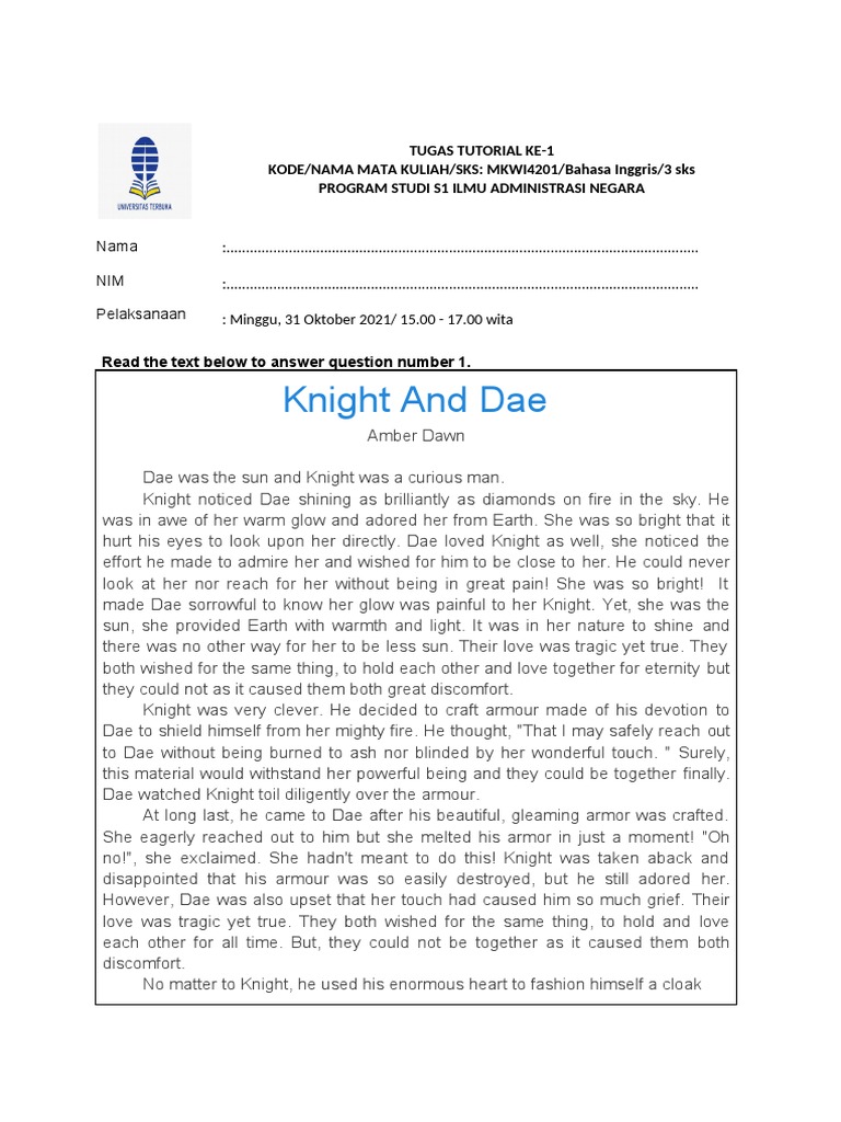 MKWI 4201 - TUGAS TUTORIAL KE-1-dikonversi | PDF | Adjective | Part Of Speech